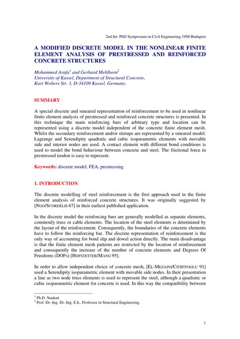 Pdf A Modified Discrete Model In The Nonlinear Finite Element Analysis Of Prestressed And