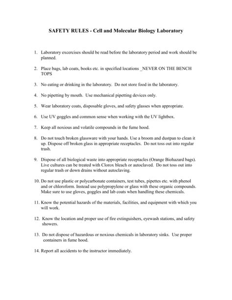 Cell And Molecular Biology Lab Safety Rules