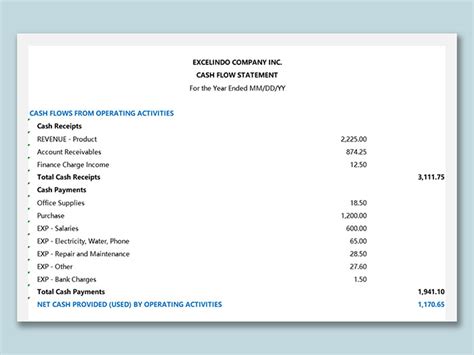 Statement Of Cash Flows Excel Template