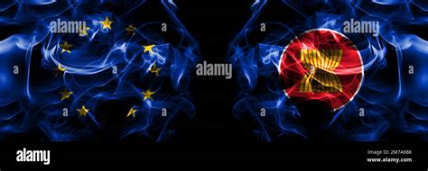 Flags Of EU European Union Vs Organizations ASEAN Association Of