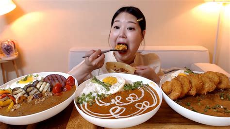 상하키친 풍미 가득 소스 가득~ 촉촉하게 비벼먹는 엄청 진한 비프카레 버터치킨카레 포크카레 새우튀김 먹방 Beef Curry With Rice Koreanfood