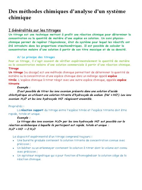 Ch3 Des Methodes Chimiques Danalyse Dun Systeme Chimique Pdf