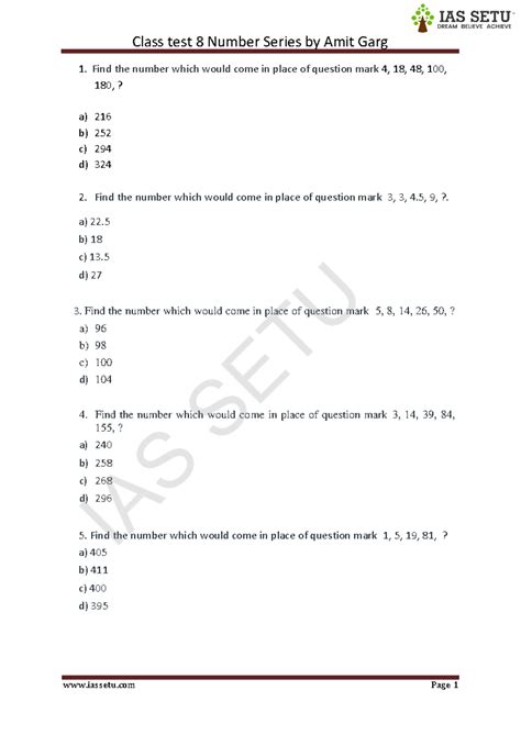 Test 8 These Are Mock Test Of Csat For Upsc Cse 2 Find The Number Which Would Come In Place