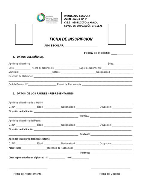 Ficha De Inscripcion Pdf