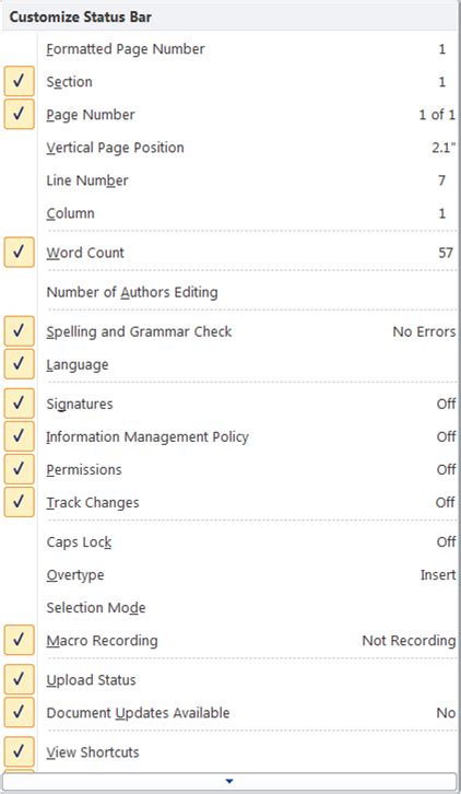 Customizing The Status Bar In Word MicroKnowledge Inc