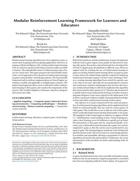 Pdf Modular Reinforcement Learning Framework For Learners And