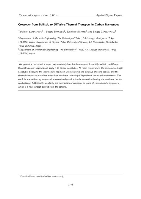 Pdf Crossover From Ballistic To Diffusive Thermal Transport In Carbon Nanotubes