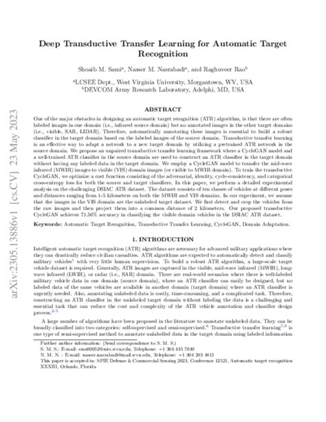 Pdf Deep Transductive Transfer Learning For Automatic Target Recognition