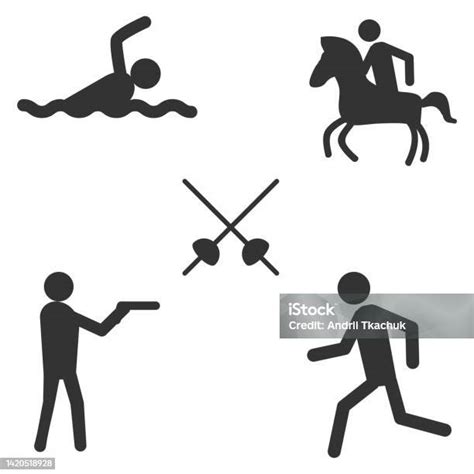 펜타슬론 아이콘입니다 흰색 배경에 격리된 평면 스타일 벡터 일러스트 레이 션 5에 대한 스톡 벡터 아트 및 기타 이미지 5 5가지 개체 Championship