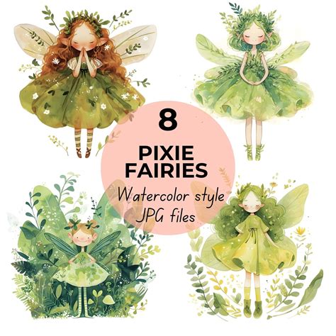 8 Cute Fairy Set Pixie Fairies Jpeg Files Whimsical Fairy Instant