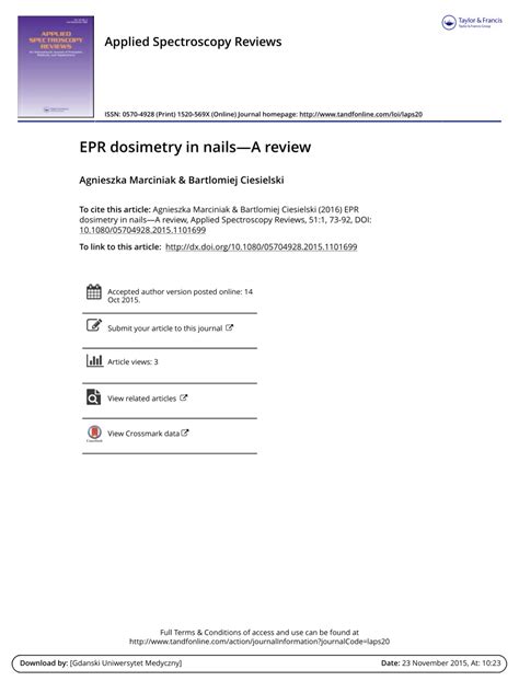 Pdf Epr Dosimetry In Nails—a Review