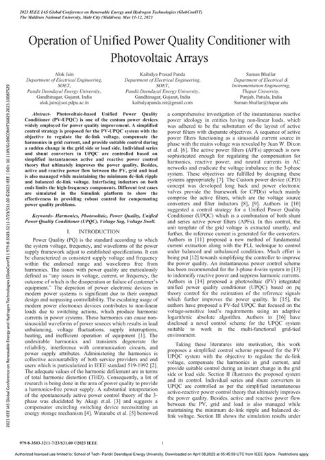 Pdf Operation Of Unified Power Quality Conditioner With Photovoltaic
