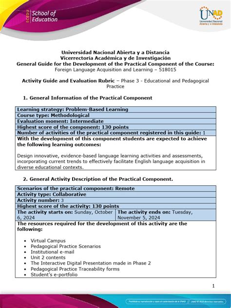 Activity Guide For The Development Of The Practical Component And Evaluation Rubric Unit 2