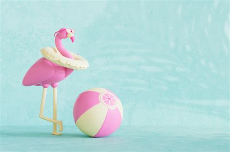 여름 해변 휴가 여행 배경 풍선 플라밍고와 푸른 색 배경에 야자수 그림자 3차원 형태에 대한 스톡 사진 및 기타 이미지 3차원 형태 분홍 선글라스 Istock