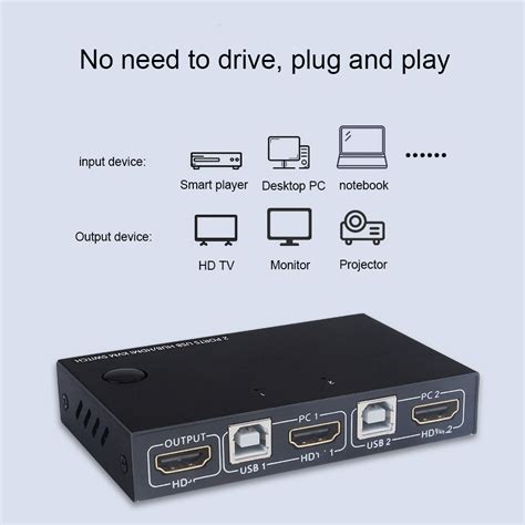 Kebidu Conmutador Kvm De 2 Puertos Hdmi 4k Usb Grandado