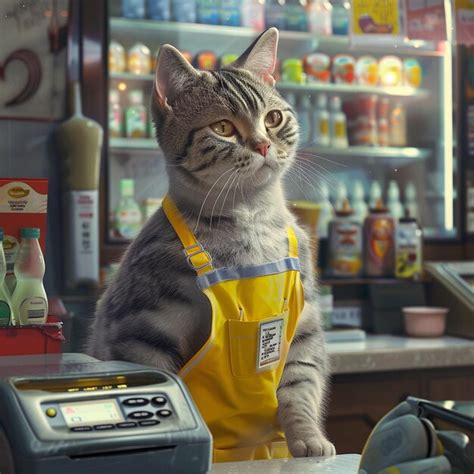 A Cat Dressed As A Convenience Store Assistant Premium Ai Generated Image