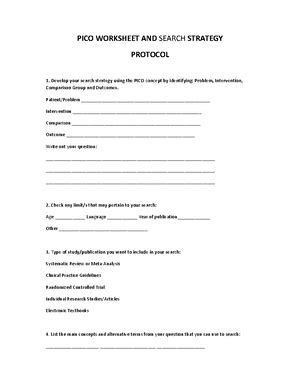 Sample Pico Research Pico Questions Adapted From The PICOT Questions Template Ellen Studocu
