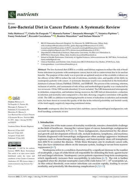 Low Bacterialdietincancerpatientsasystematic Pdf Systematic
