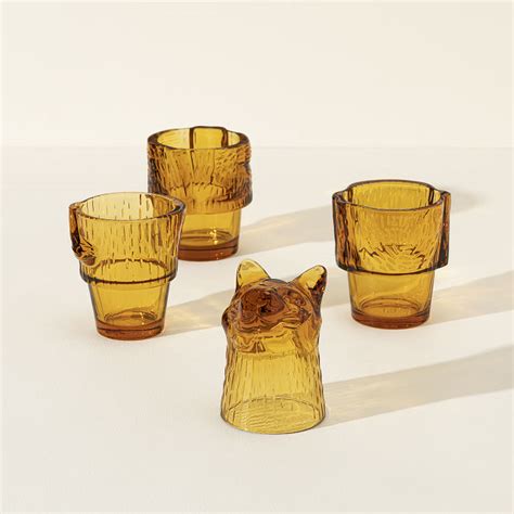 Uncommon Goods Amber Cat Stacking Glass Set Cat Barware