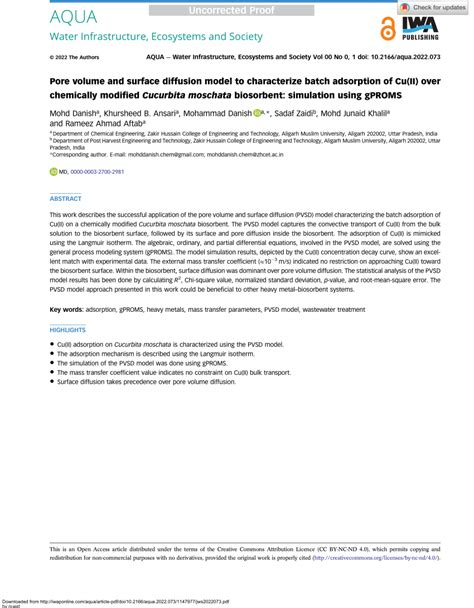 Pdf Pore Volume And Surface Diffusion Model To Characterize Batch