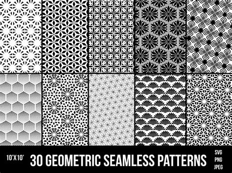 30 Geometric Patterns Svg Png Jpeg Seamless Digital Paper Abstract Patterns Design Bundles