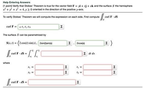 Solved Help Entering Answers 1 Point Verify That Stokes Chegg Com
