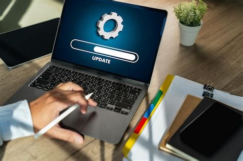 premium photo man working software device update online computer