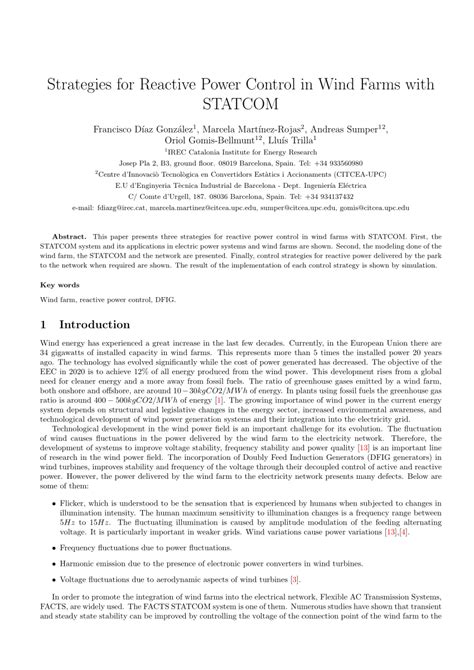 Pdf Strategies For Reactive Power Control In Wind Farms With Statcom