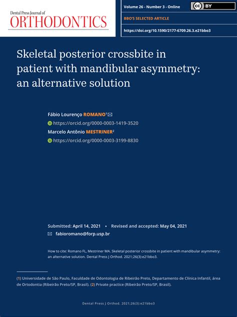 Pdf Skeletal Posterior Crossbite In Patient With Mandibular Asymmetry