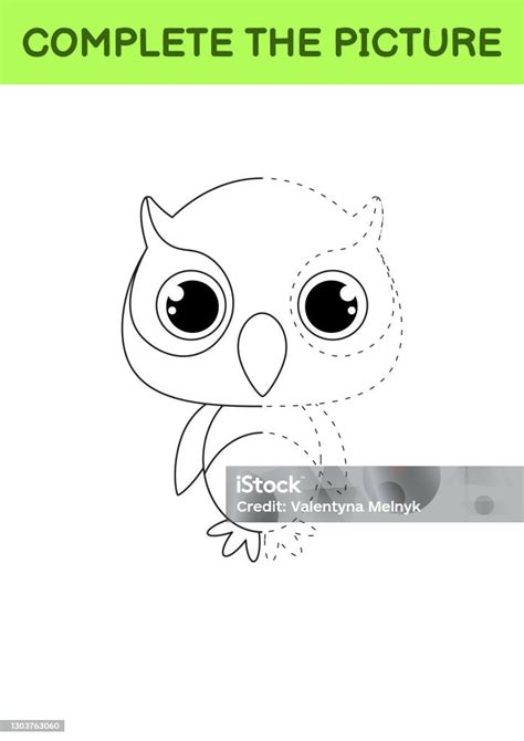 귀여운 올빼미의 완전한 그려진 그림 색칠 공부 점 복사 게임 필기 연습 그리기 기술 훈련 인쇄 가능한 워크시트 를 개발하는 교육 활동 페이지입니다 벡터 그림입니다 교육에