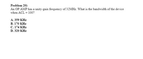 Solved Problem An OP Has A Unity Gain Frequency Of Chegg Com