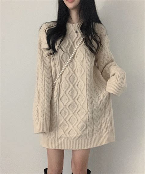 투게더위드미 왕꽈배기💖 라운드넥 오버핏 미니 긴팔 니트 케이블 가을 겨울 롱 니트 원피스 아이보리 베이지 블랙 그레이 연말룩