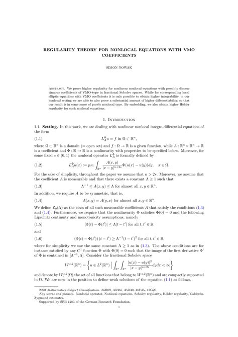 Pdf Regularity Theory For Nonlocal Equations With Vmo Coefficients