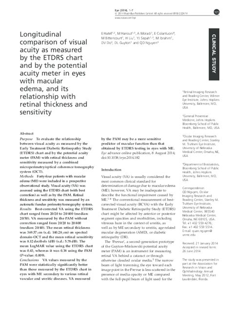 Pdf Longitudinal Comparison Of Visual Acuity As Measured By The Etdrs Chart And By The