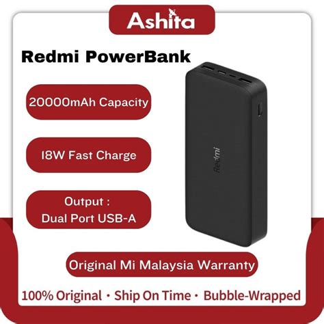 Redmi Powerbank W Mah Fast Charge Dual Usb A Output Original Mi Malaysia Warranty