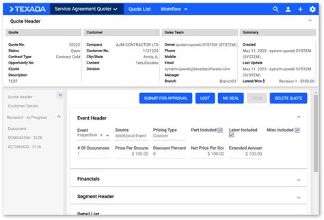 Service Agreement Quoting Event Visibility