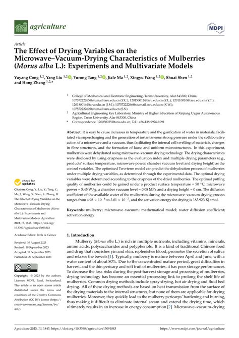 Pdf The Effect Of Drying Variables On The Microwavevacuum Drying Characteristics Of