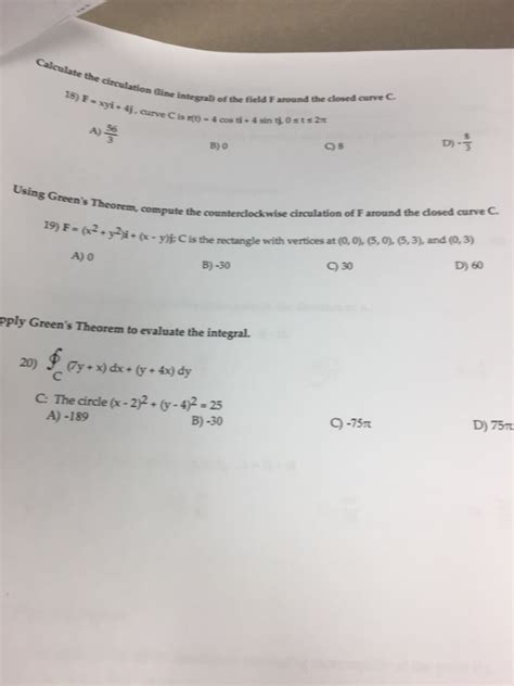 solved calculate the circulation line integral of the field