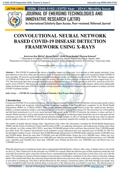 PDF CONVOLUTIONAL NEURAL NETWORK BASED COVID DISEASE DETECTION FRAMEWORK USING X RAYS