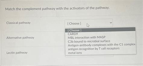 Solved Match The Complement Pathway With The Activators Of