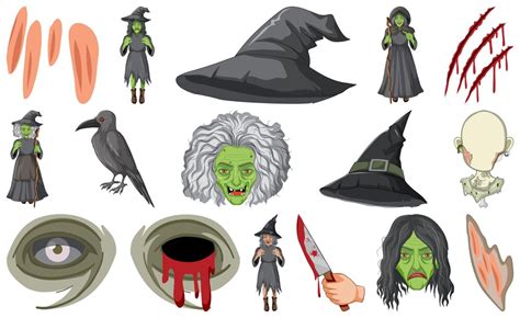 Set Di Oggetti Di Halloween Horror E Personaggi Dei Cartoni Animati