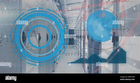 Image Of Mathematical Equations And Data Processing Over Server Room
