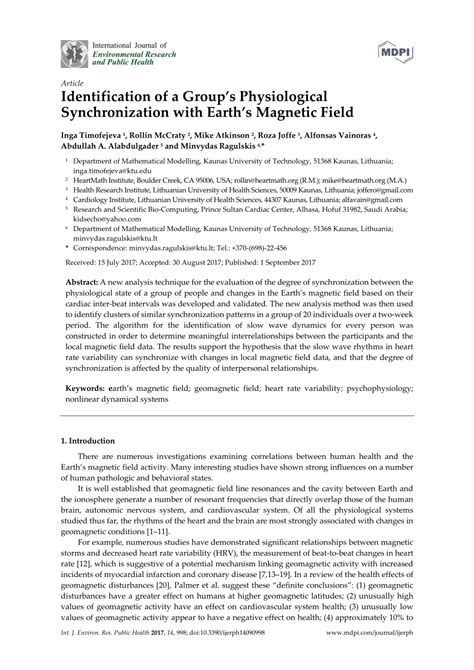 Pdf Identification Of A Groups Physiological Synchronization With Earths Magnetic Field