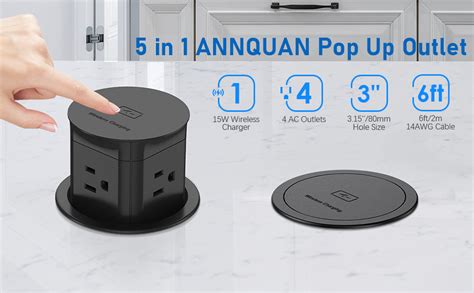 Annquan 3 Inch Pop Up Outlet With 15w Wireless Charger15a Outletspop Up Countertop