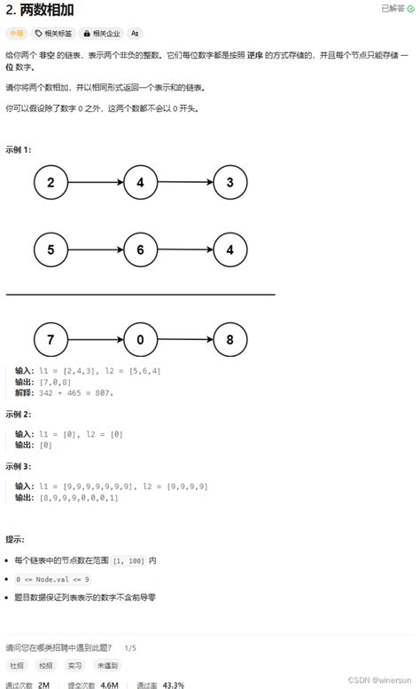 Leetcode 链表相加问题：进位处理与错误代码解析 Csdn博客