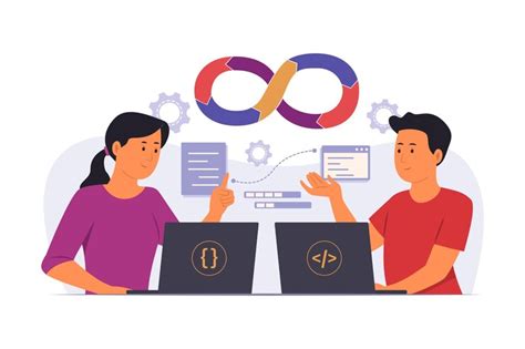손으로 그린 평면 디자인 Devops 그림 무료 벡터