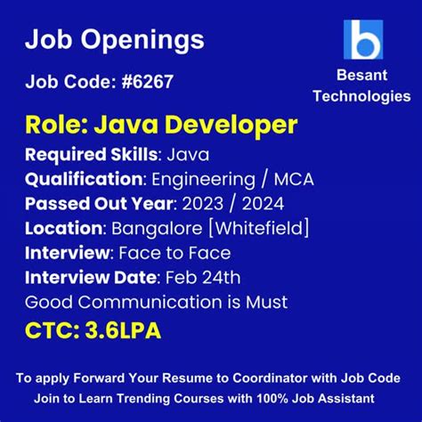 besant technologies on linkedin java javadeveloper jobvancany jobs