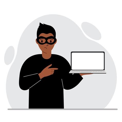 Premium Vector Hacker In A Black Mask With A Computer The