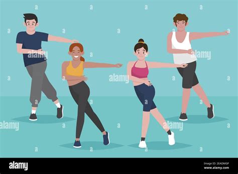 Flat Hand Drawn Dance Fitness Class Illustration With People Vector