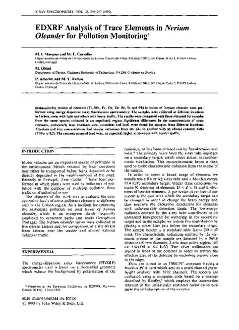 Pdf Edxrf Analysis Of Trace Elements Innerium Oleander For Pollution